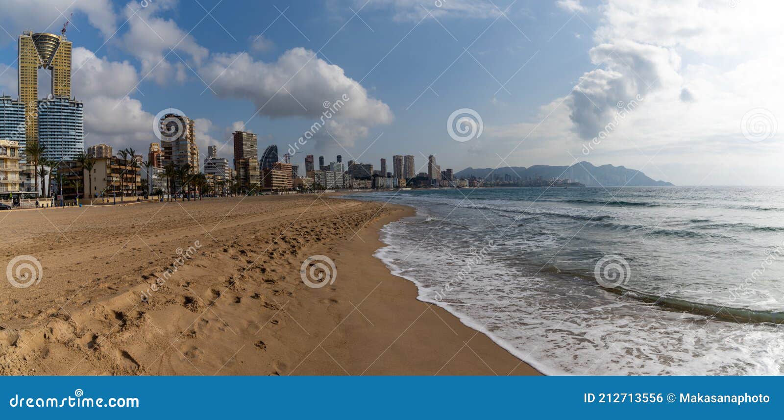 Panorama View of the Deserted Beach and Skyline of Benidorm Editorial ...