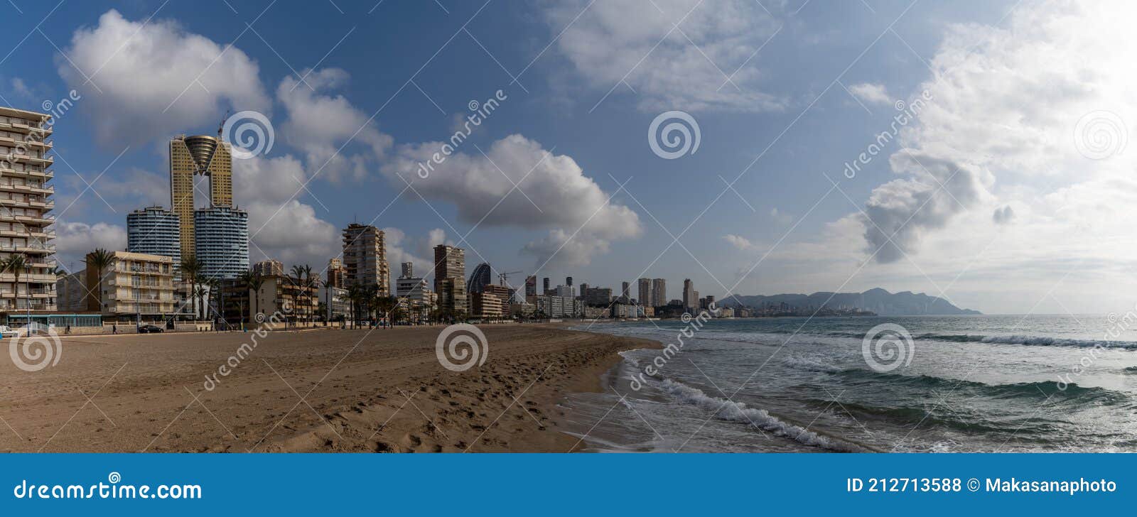 Panorama View of the Deserted Beach and Skyline of Benidorm Editorial ...