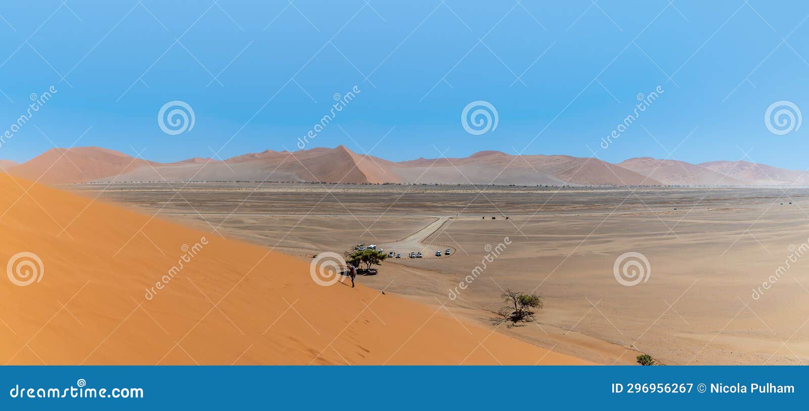 A Panorama View from Dune 45 in Strong Winds in Sossusvlei, Namibia ...