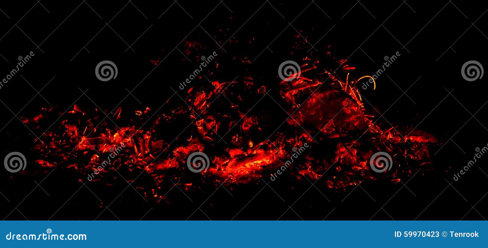 Panorama View the Dying Fire and Hot Red Sparks on a Black Background ...