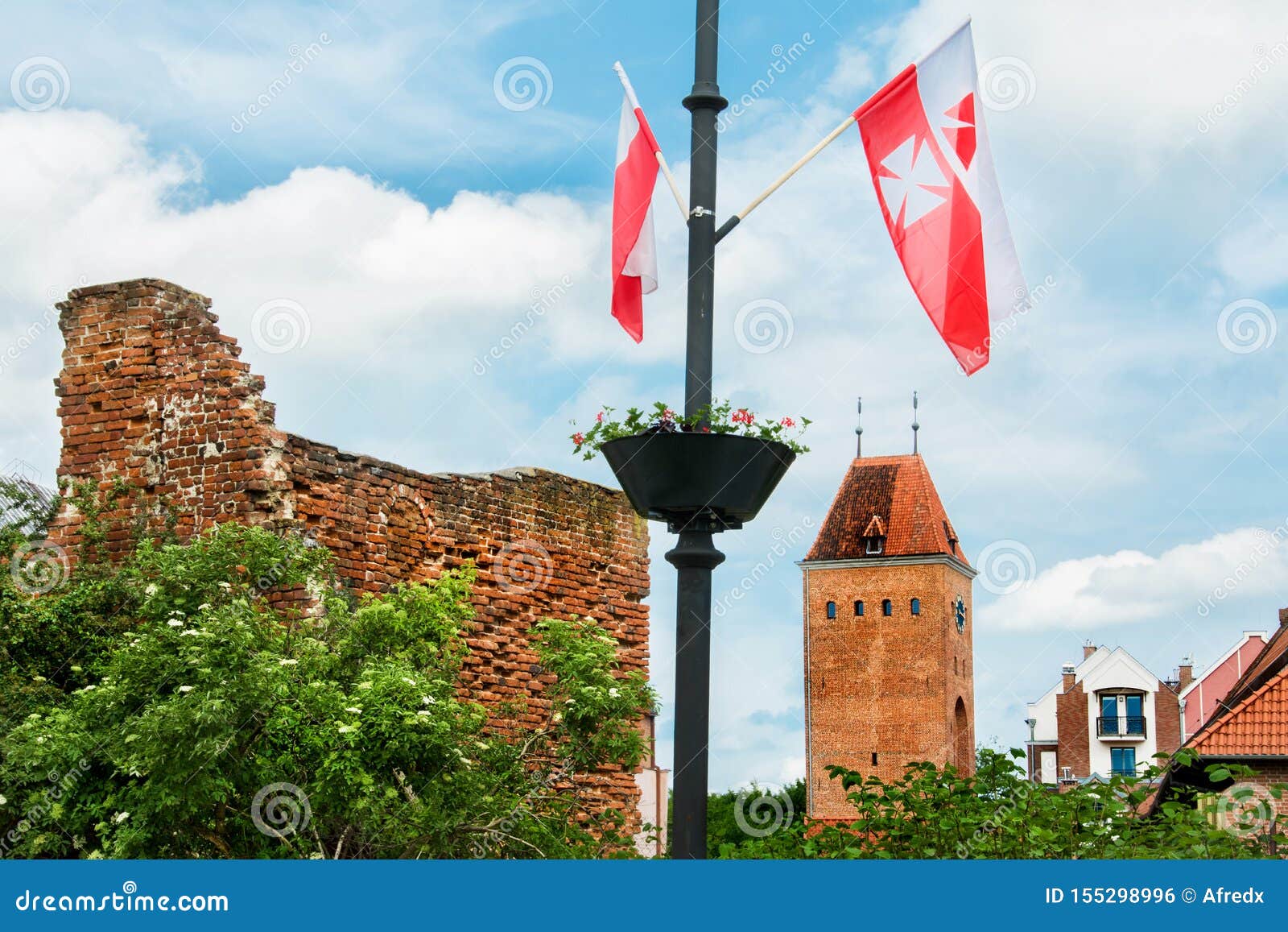 Old Town of Elblag, Poland. Flag Stock Photo - Image of outdoors ...