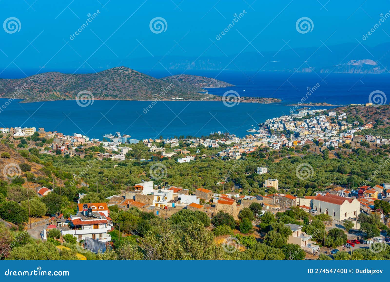 Panorama View of Elounda Town at Crete, Greece Stock Photo - Image of ...