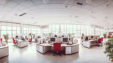 Panorama View of Empty Call Center Operator Workspace. Generative AI ...