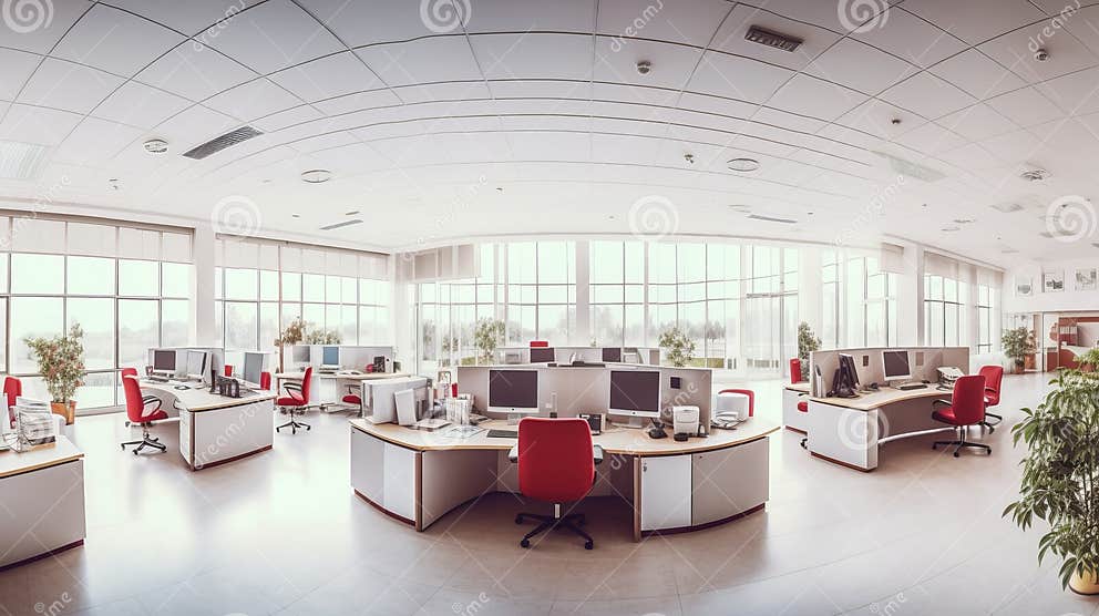 Panorama View of Empty Call Center Operator Workspace. Generative AI ...