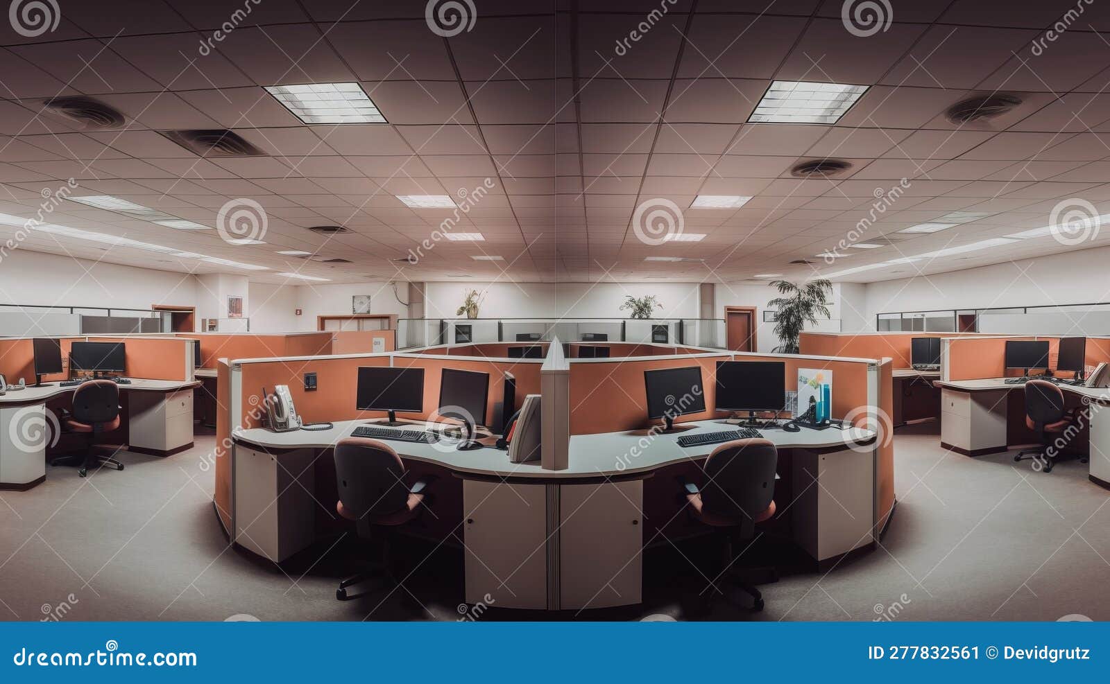 Panorama View of Empty Call Center Operator Workspace. Generative AI ...