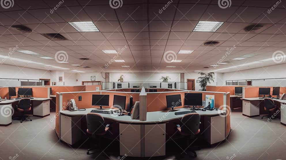 Panorama View of Empty Call Center Operator Workspace. Generative AI ...