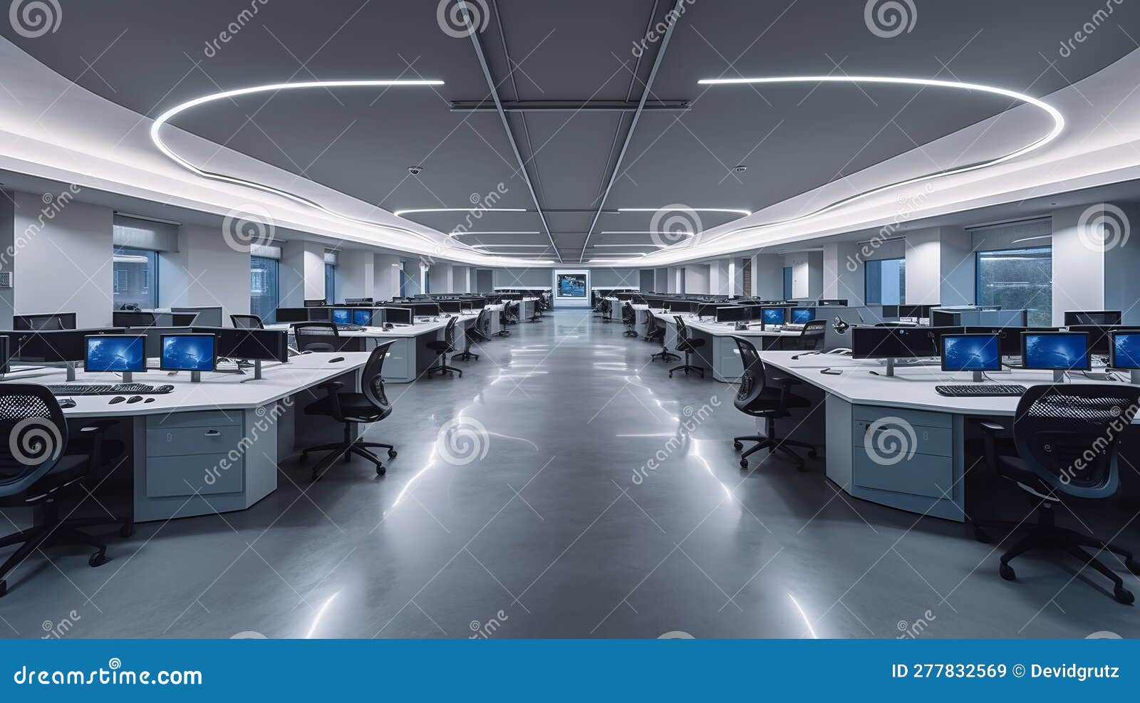 Panorama View of Empty Call Center Operator Workspace. Generative AI ...