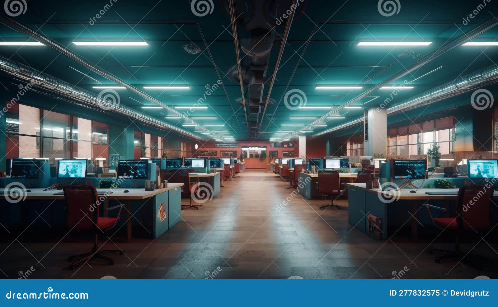 Panorama View of Empty Call Center Operator Workspace. Generative AI ...
