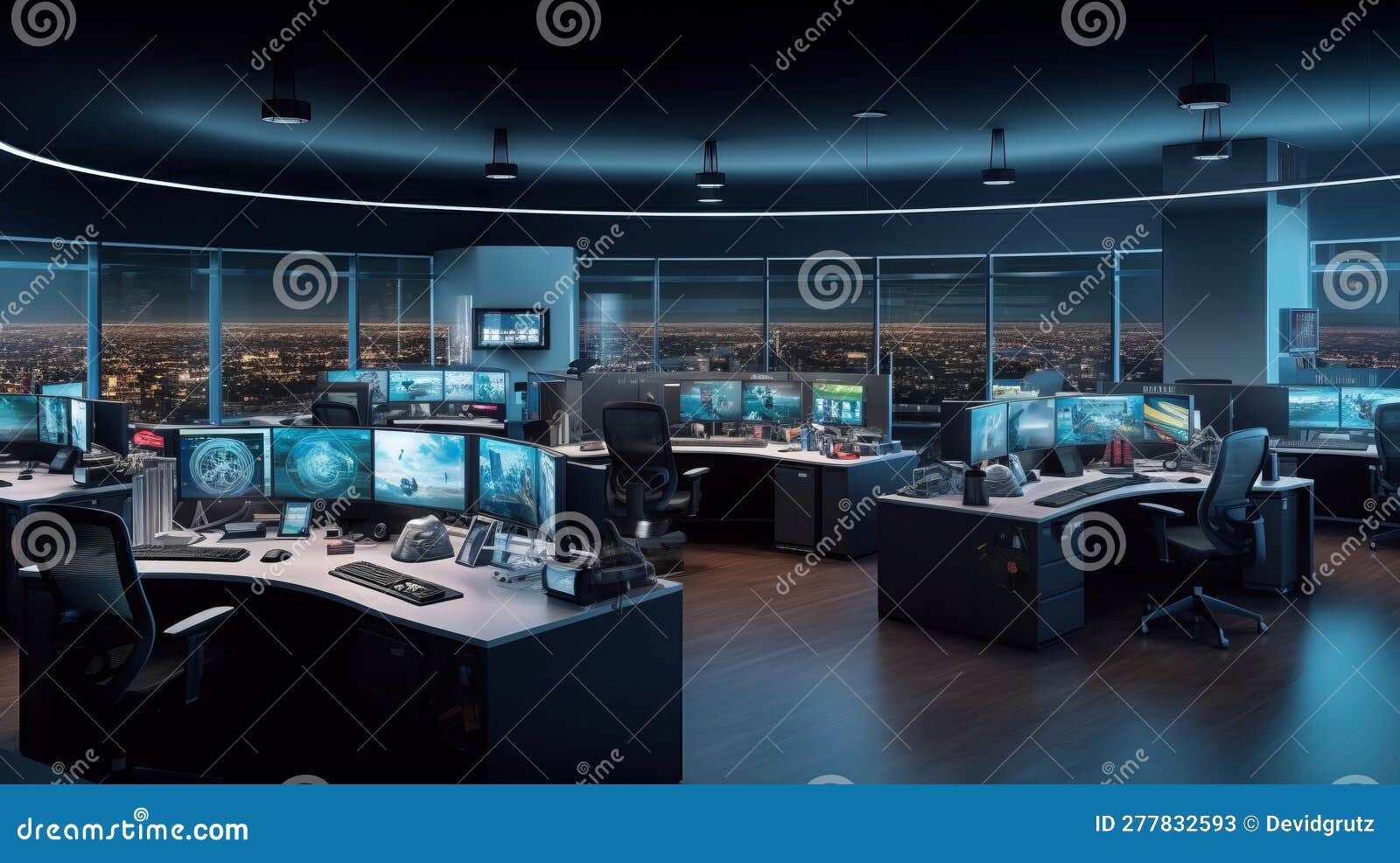 Panorama View of Empty Call Center Operator Workspace. Generative AI ...