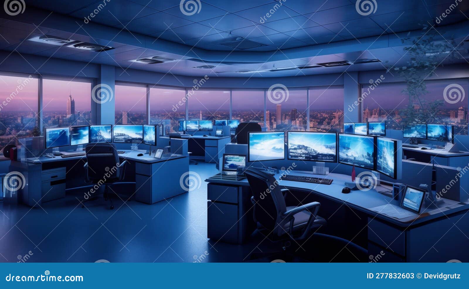 Panorama View of Empty Call Center Operator Workspace. Generative AI ...