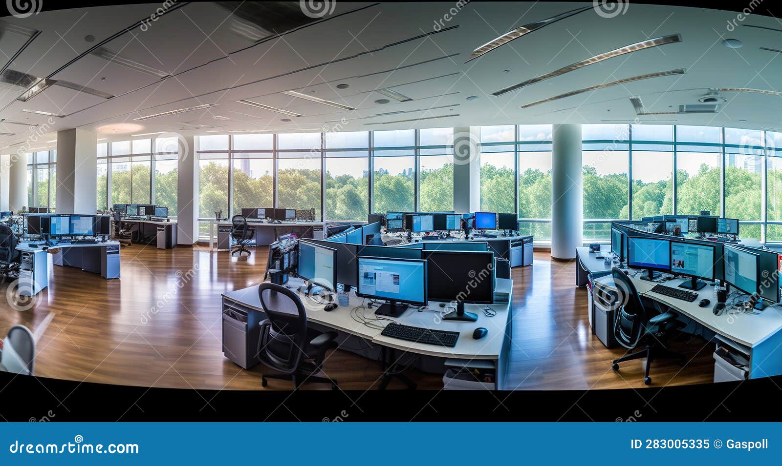 Panorama View of an Empty Call Center Operator Workspace. Generative AI ...