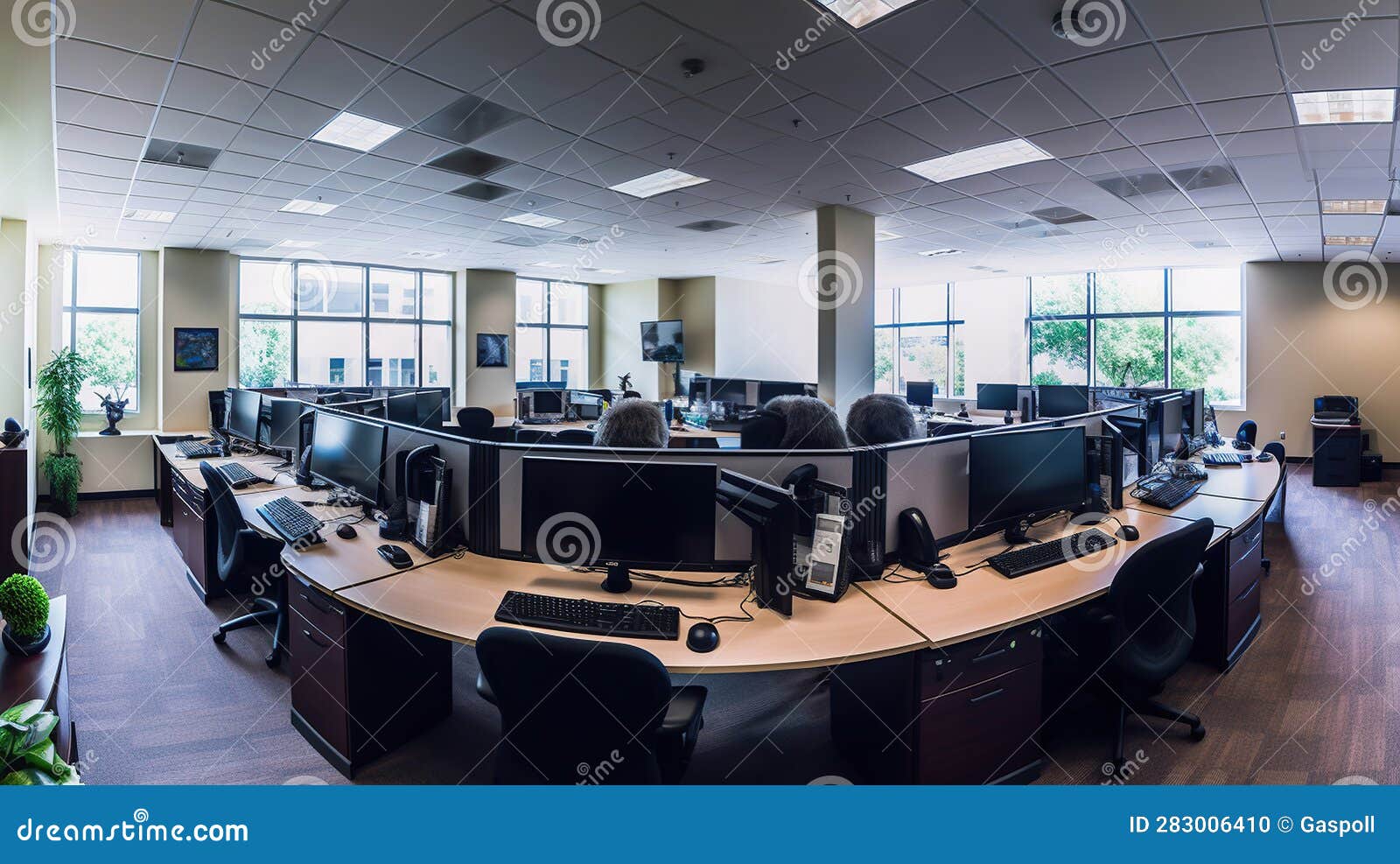 Panorama View of an Empty Call Center Operator Workspace. Generative AI ...