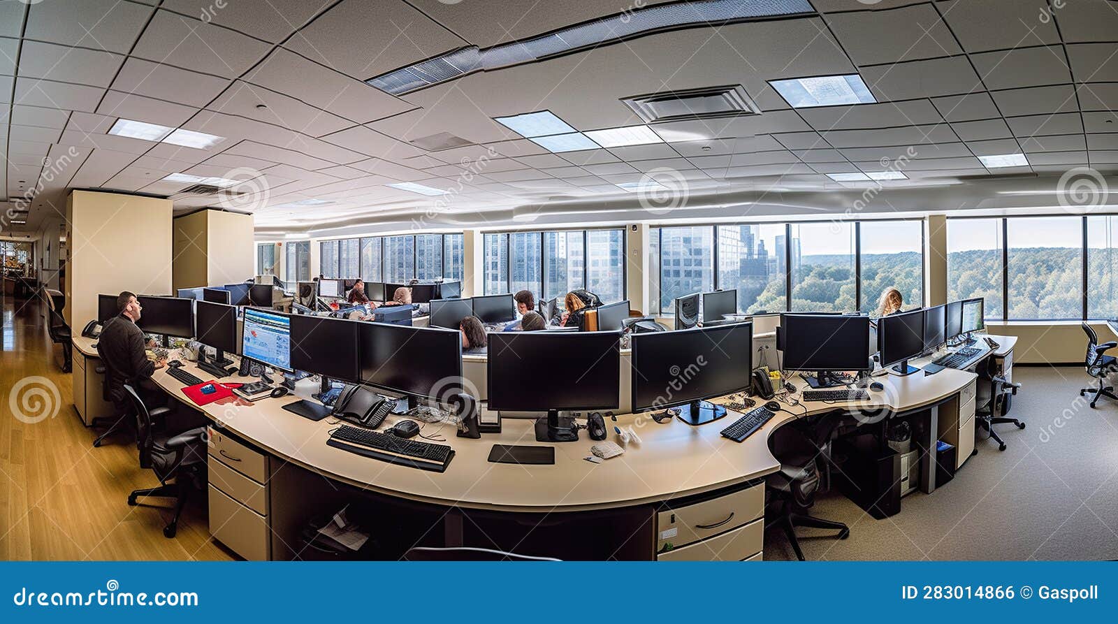 Panorama View of Empty Call Center Operator Workspace. Generative AI ...