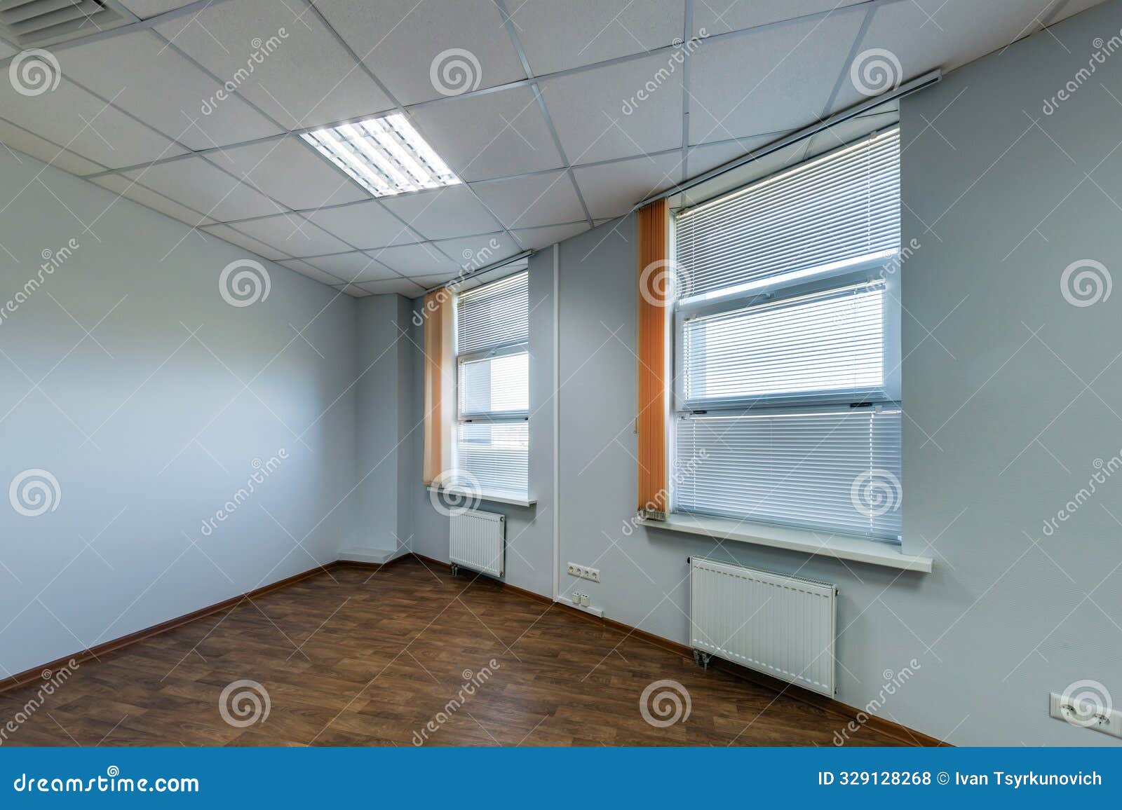 Panorama View in Empty Modern Office Hall with Sunlight in Windows ...