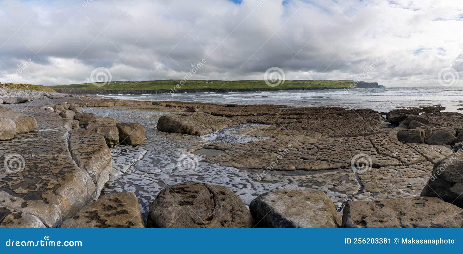 Panorama View of the Glaciokarst Coastline at Doolin Harbor with the ...
