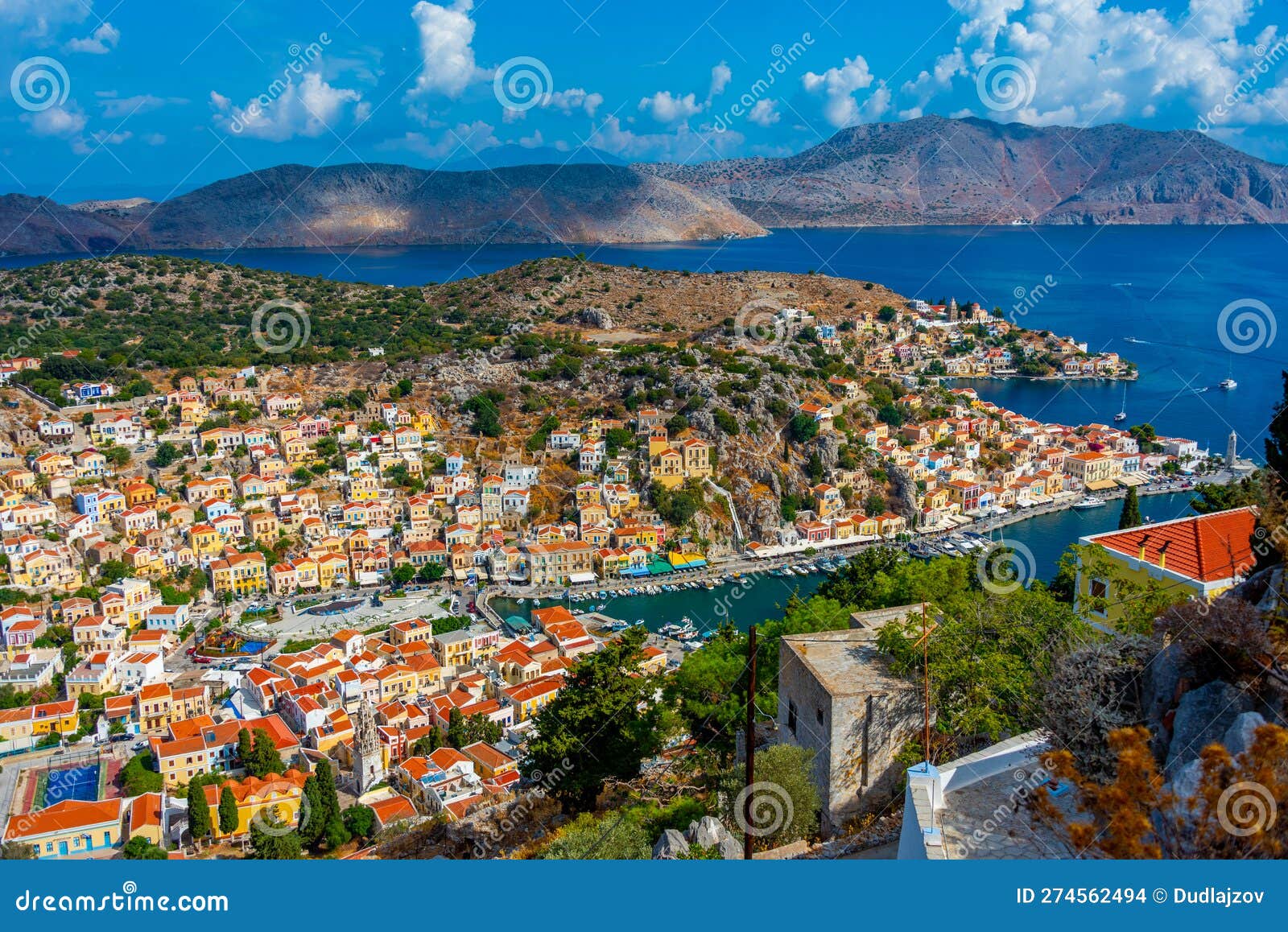 Panorama View of Greek Island Symi Stock Photo - Image of landscape ...