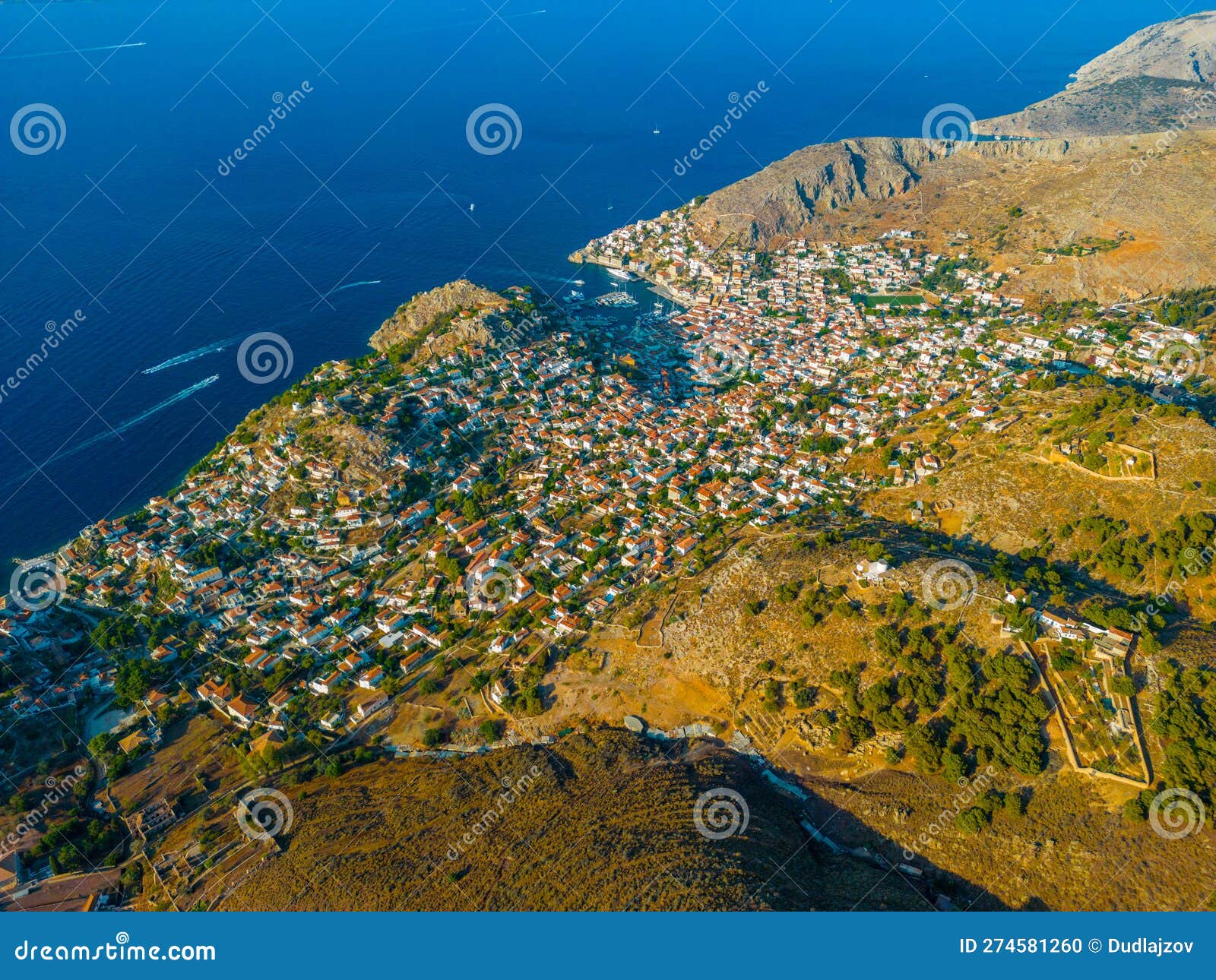 Panorama View of Hydra Town in Greece Stock Photo - Image of marina ...