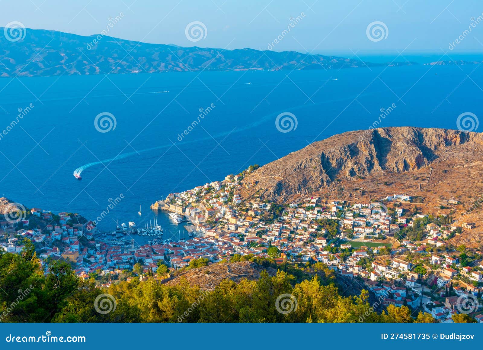 Panorama View of Hydra Town in Greece Stock Image - Image of island ...