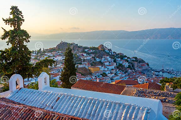 Panorama View of Hydra Town in Greece Stock Image - Image of history ...