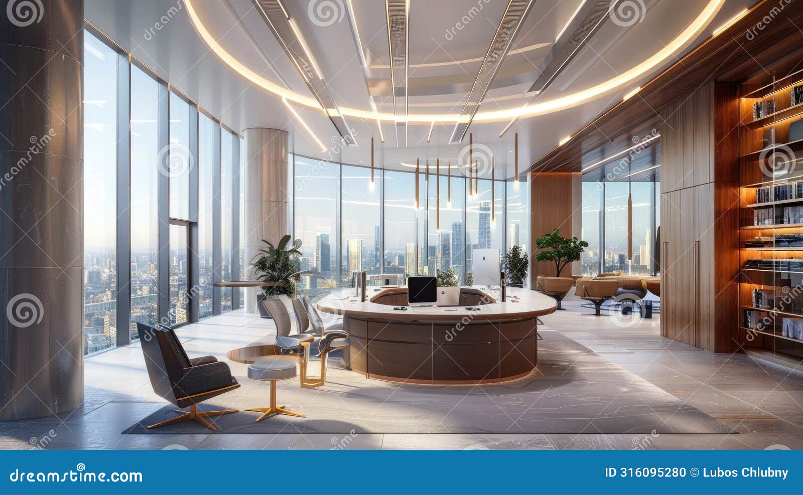 Panorama View Inside Office in Skyscraper. Beautiful Modern Office in ...