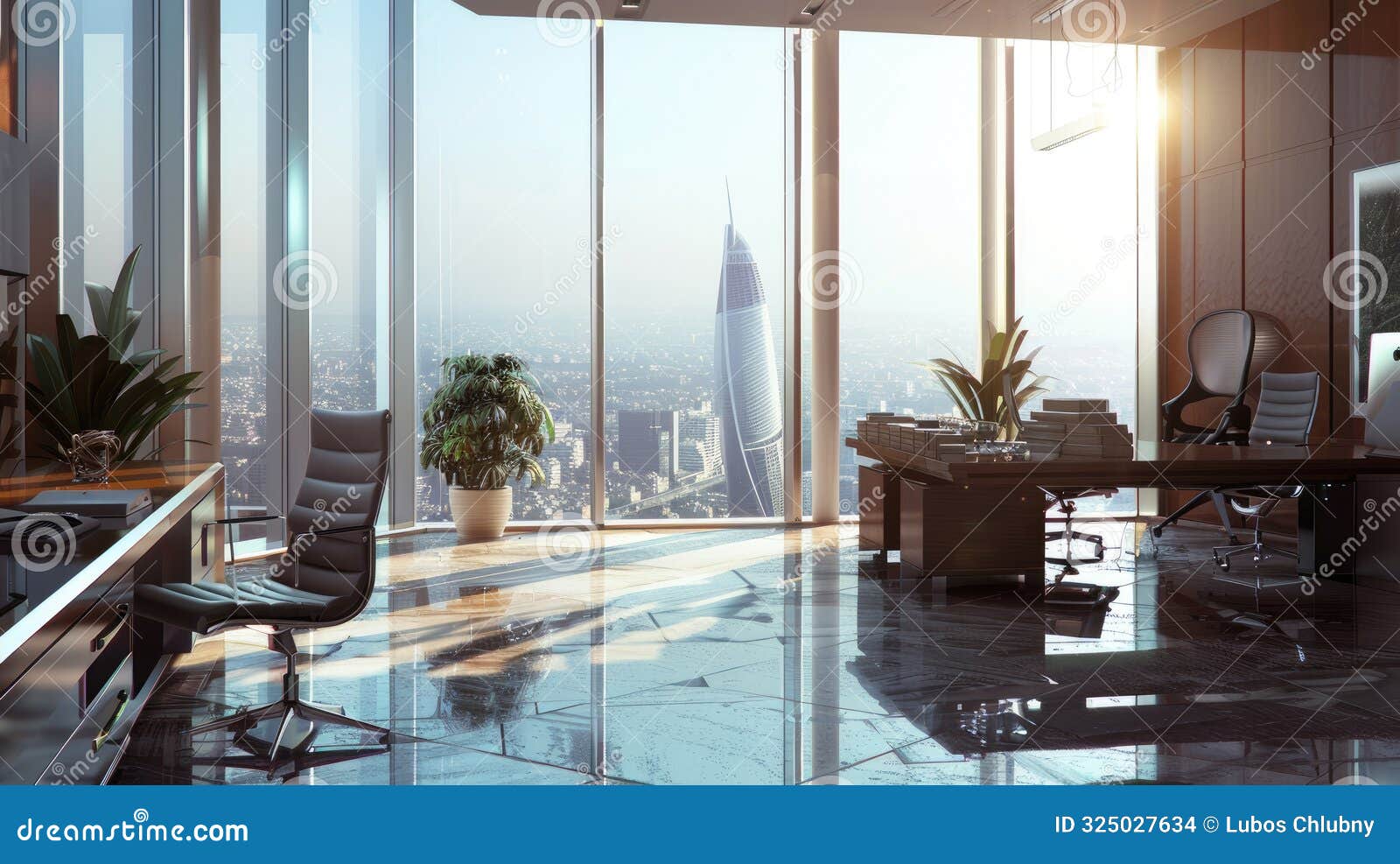 Panorama View Inside Office in Skyscraper. Beautiful Modern Office in ...