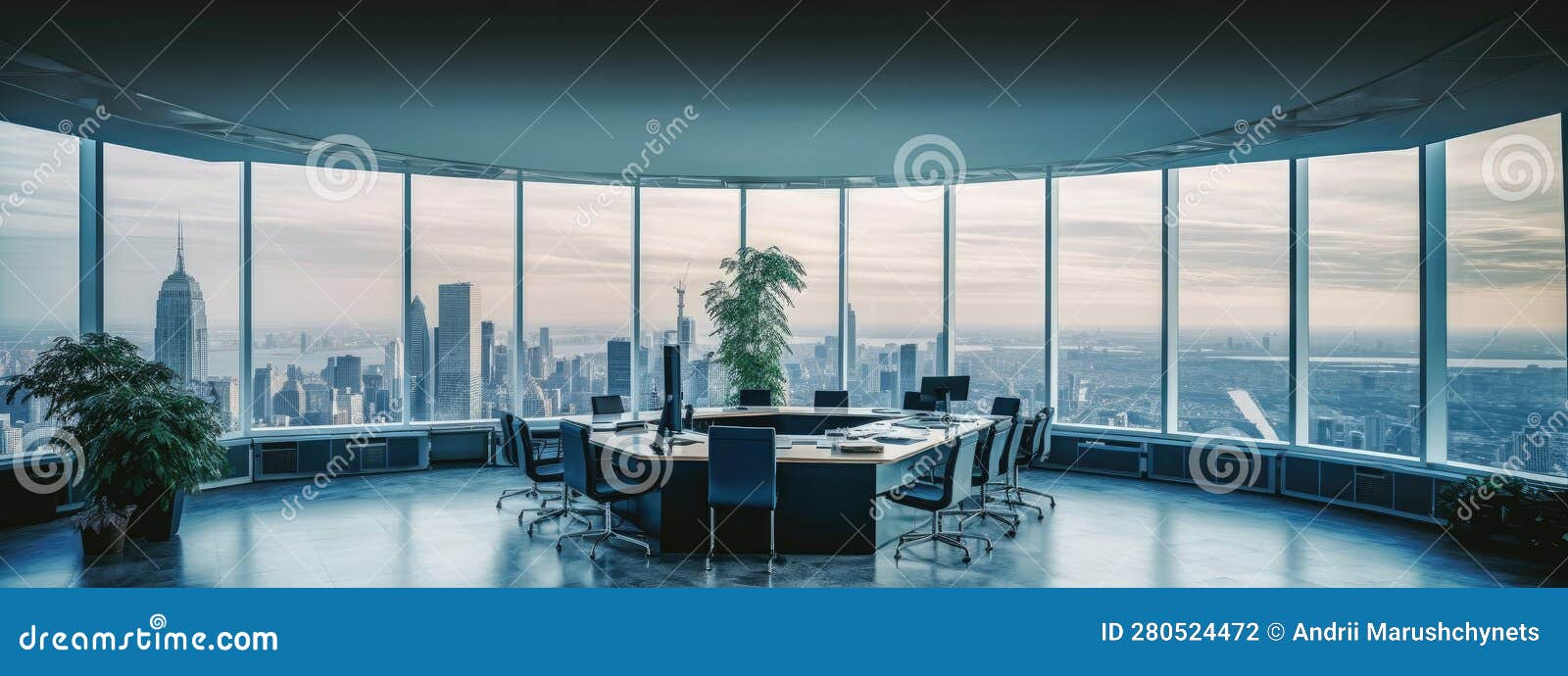 Panorama View Inside Office in Skyscraper without People. Stock ...