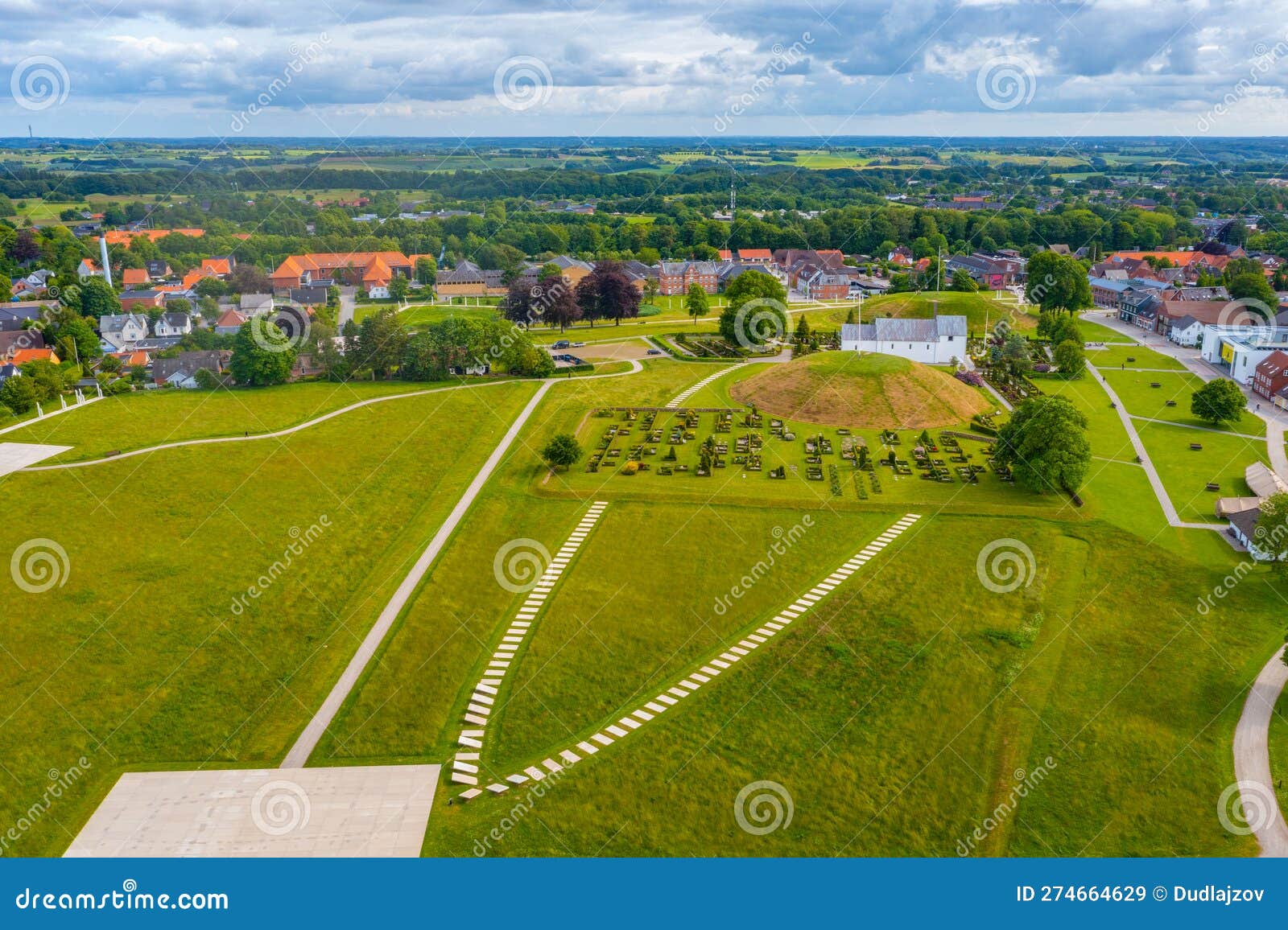 Panorama View of Jelling Burial Mounds in Denmark Stock Image - Image ...