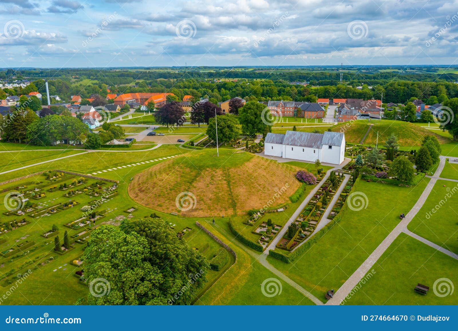 Panorama View of Jelling Burial Mounds in Denmark Stock Photo - Image ...