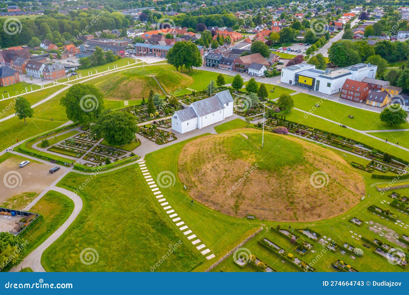 Panorama View of Jelling Burial Mounds in Denmark Stock Image - Image ...
