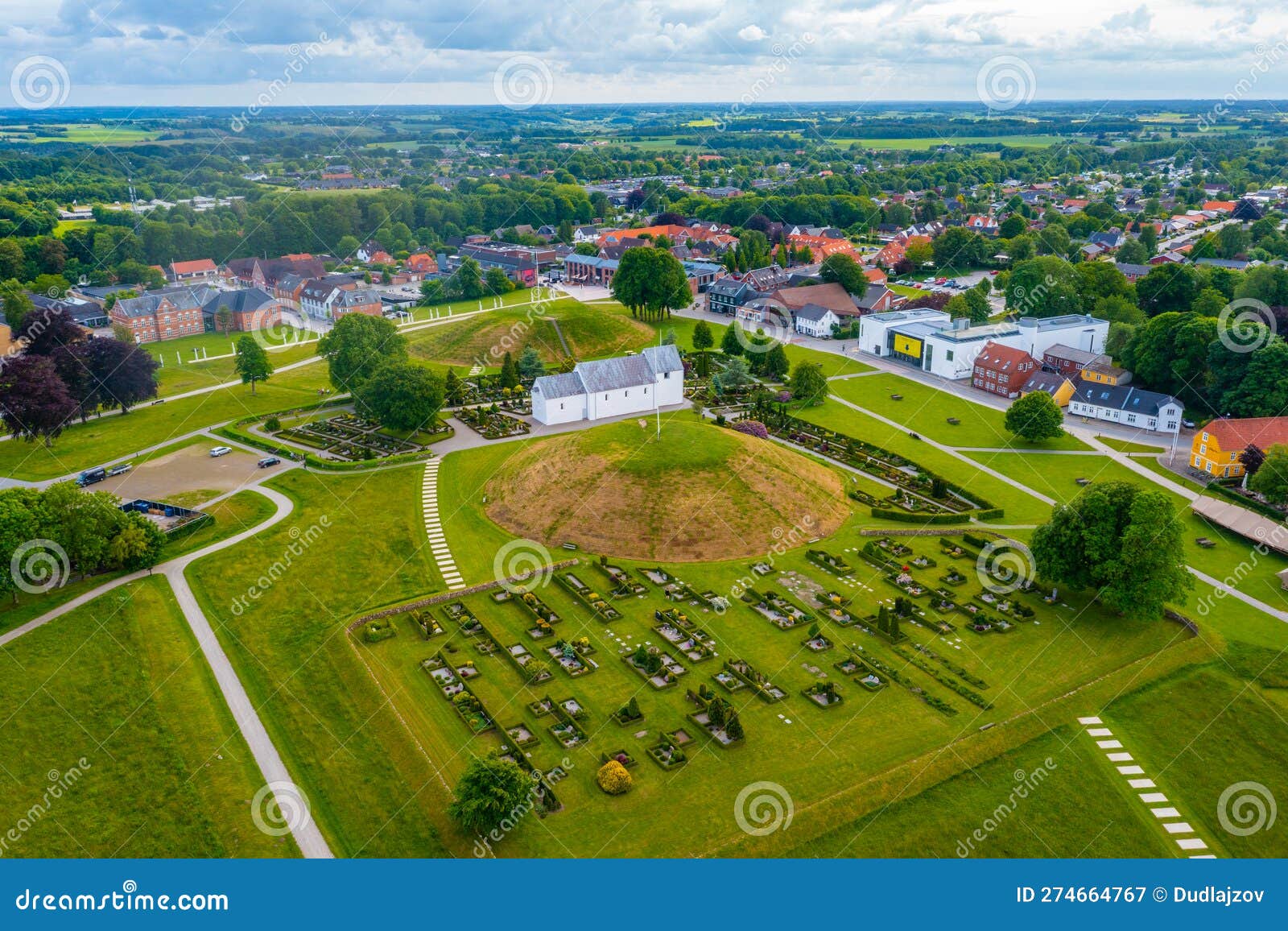 Panorama View of Jelling Burial Mounds in Denmark Stock Image - Image ...
