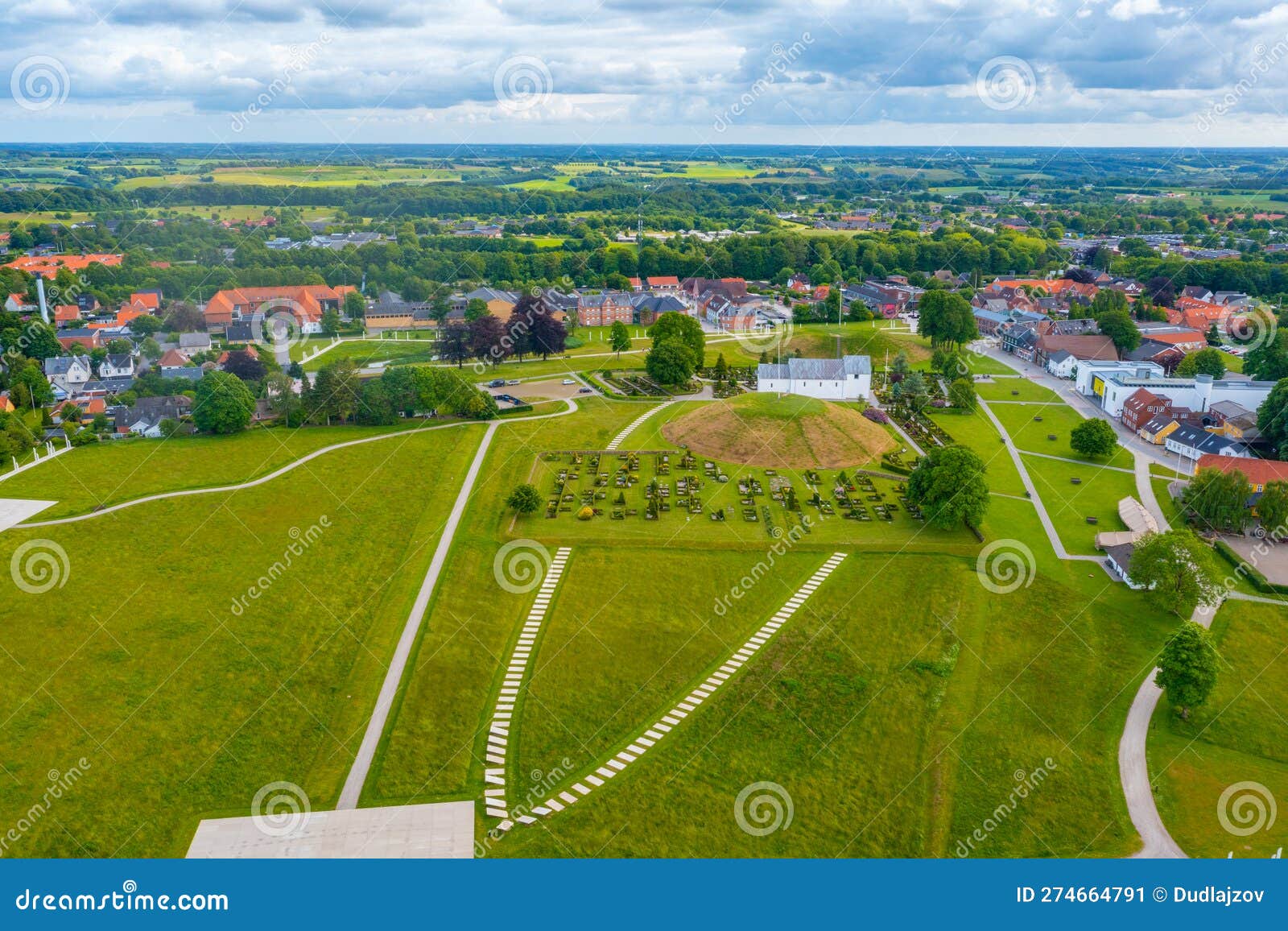 Panorama View of Jelling Burial Mounds in Denmark Stock Image - Image ...
