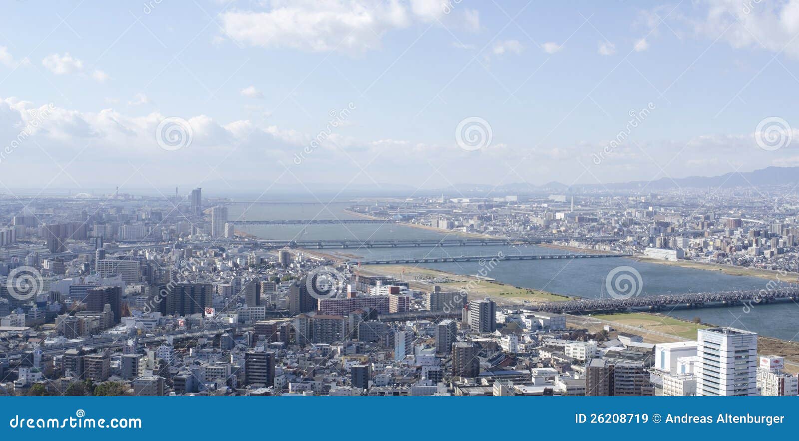 Panorama view of Osaka bay editorial stock image. Image of commercial ...