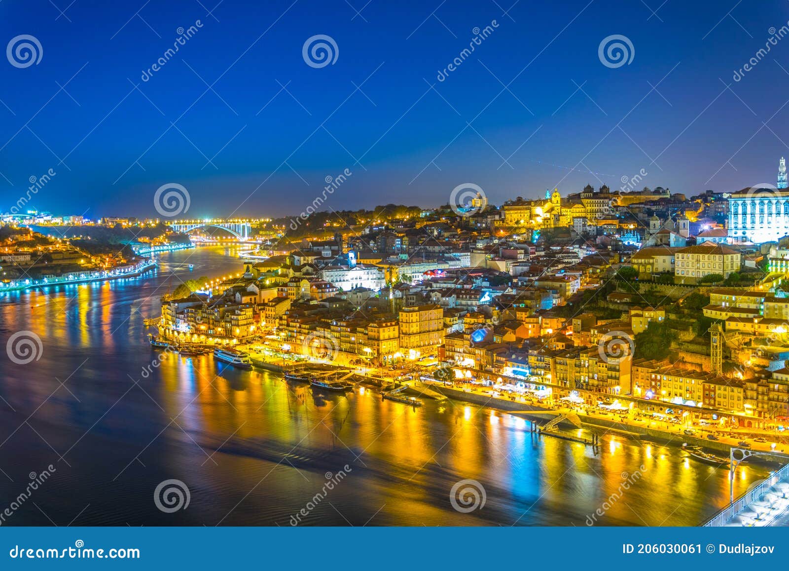Panorama View of Porto during Night Stock Image - Image of bridge ...