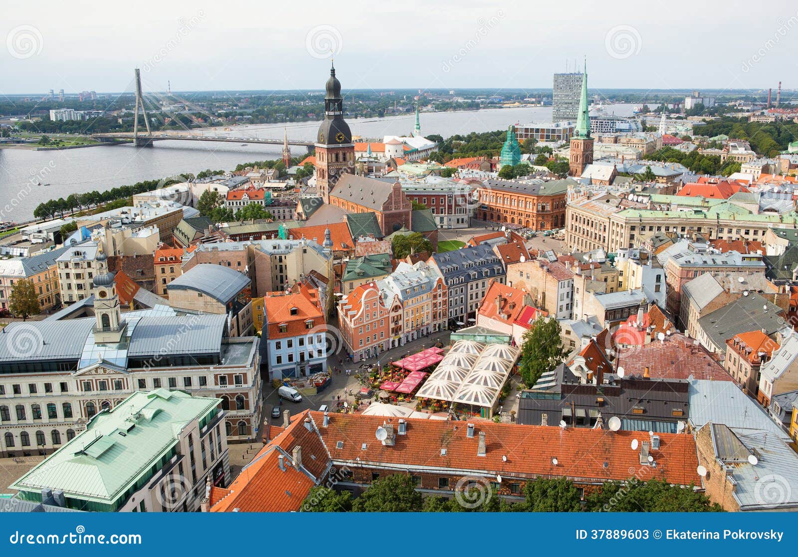 The panorama view of Riga stock image. Image of roofs - 37889603