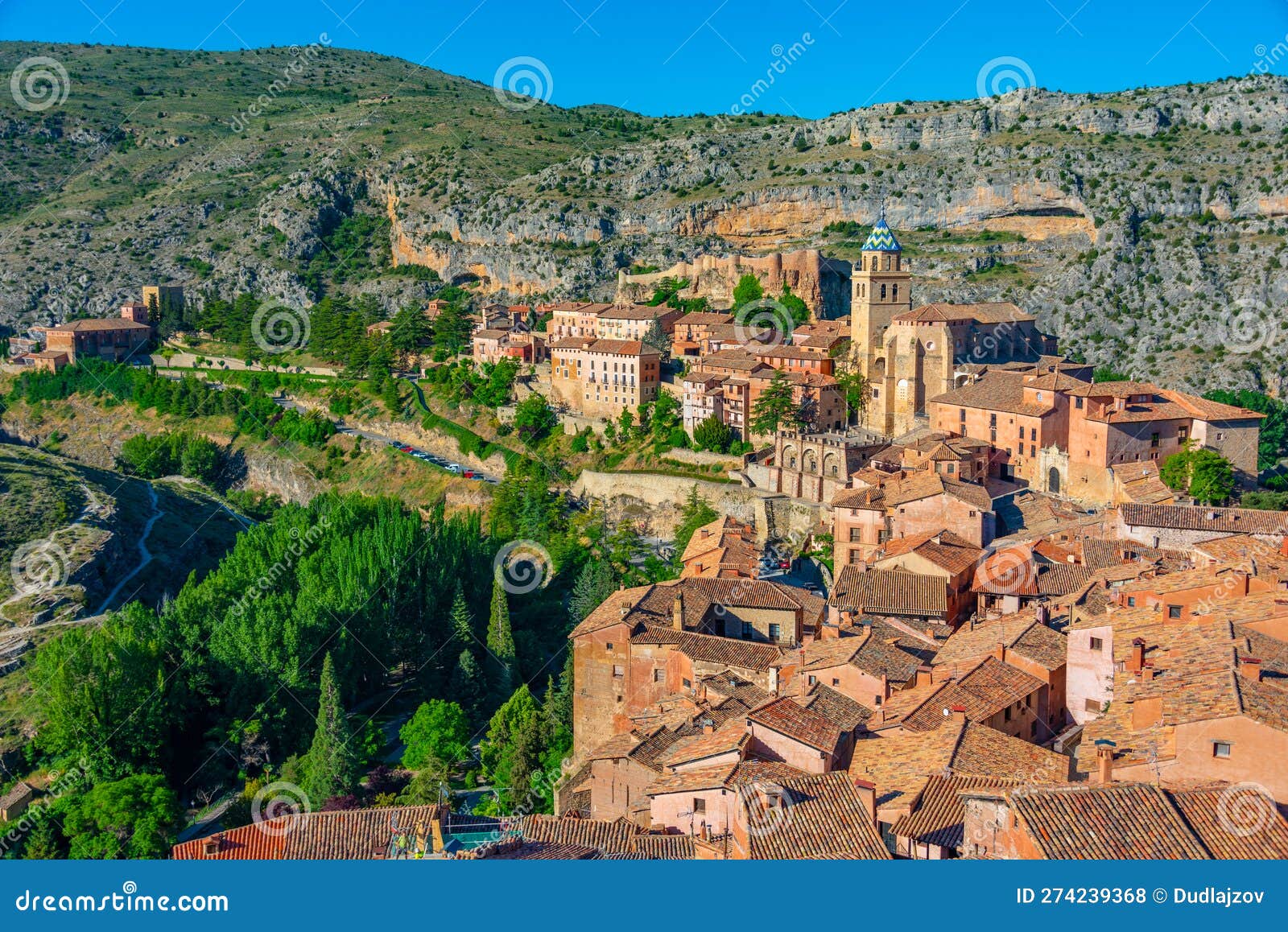 Panorama View of Spanish Town Albarracin Stock Photo - Image of hill ...