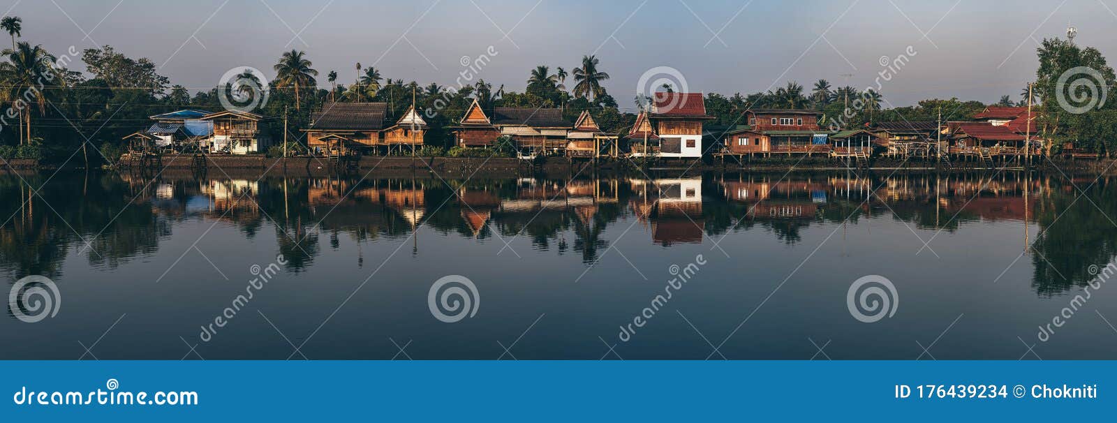 Panorama View of Thai House Riverside Stock Photo - Image of ...