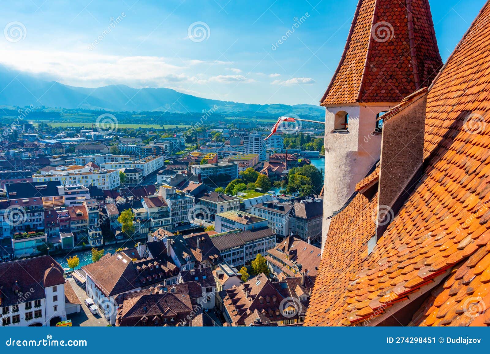 Panorama View of Thun from the Castle, Switzerland Stock Image - Image ...