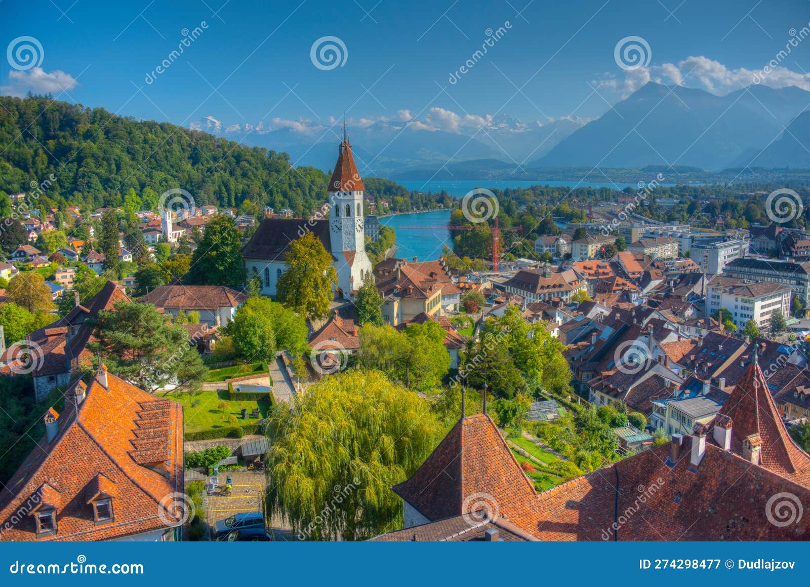 Panorama View of Thun from the Castle, Switzerland Stock Image - Image ...
