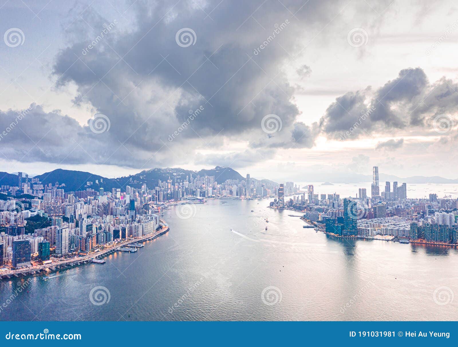 Panorama View of Victoria Harbour in Evening Stock Image - Image of ...