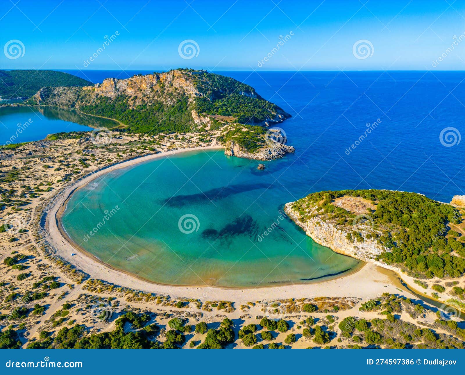 Panorama View of Voidokilia Beach in Greece Stock Photo - Image of ...