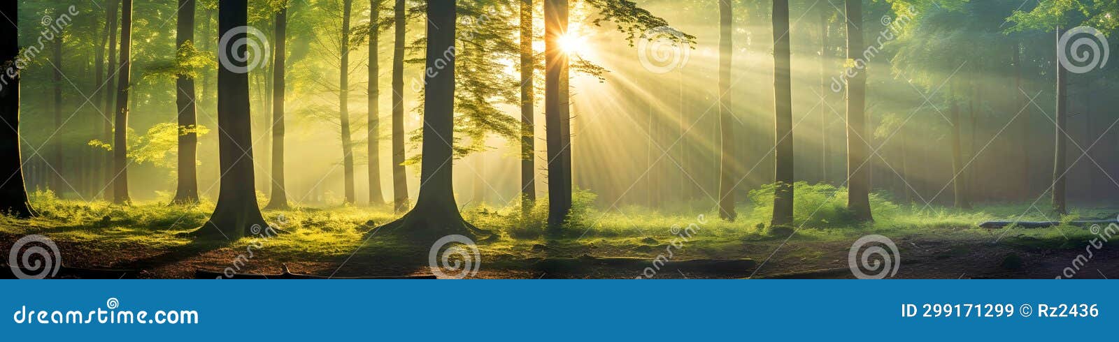 Panorama View of Woods River Land and Sun. Stock Illustration ...