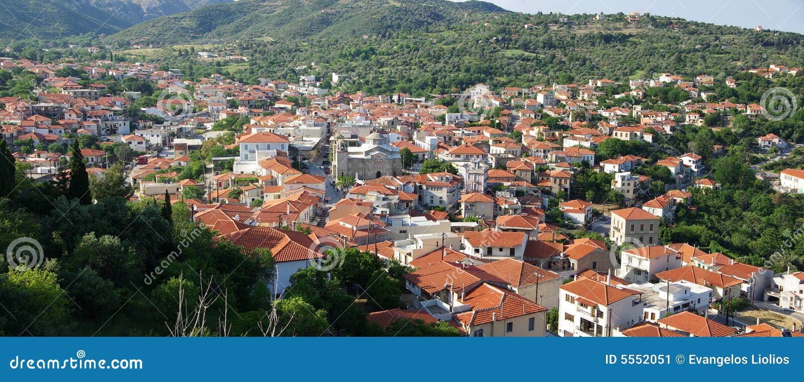 Panorama of a village stock image. Image of tree, hill - 5552051