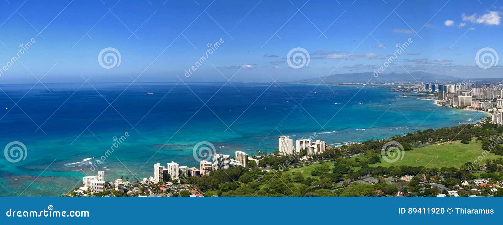 Panorama of Waikiki Beach, Hawaii Stock Photo - Image of diamond, head ...