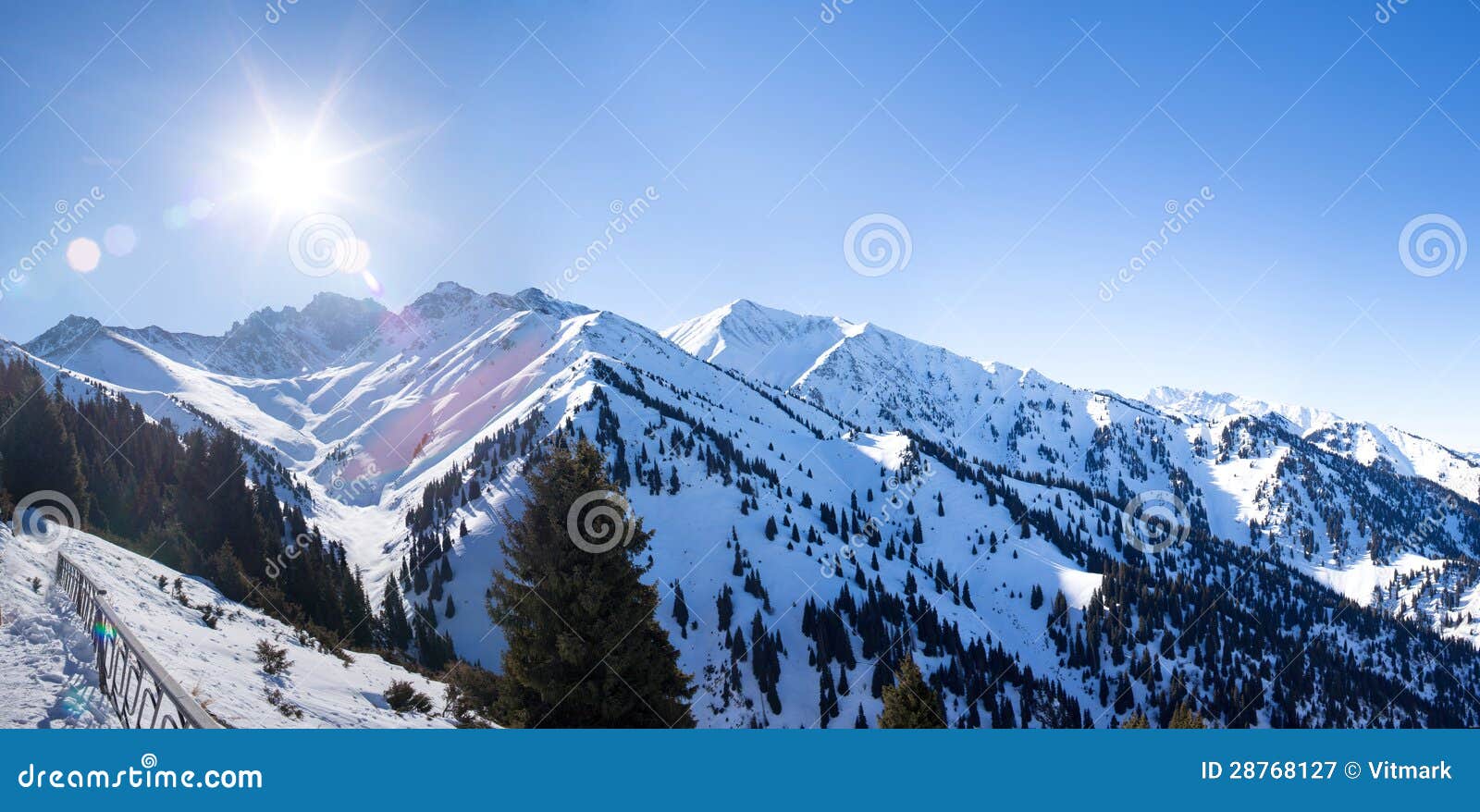 Panorama of Winter Snowy Mountains Valley Stock Image - Image of peak ...
