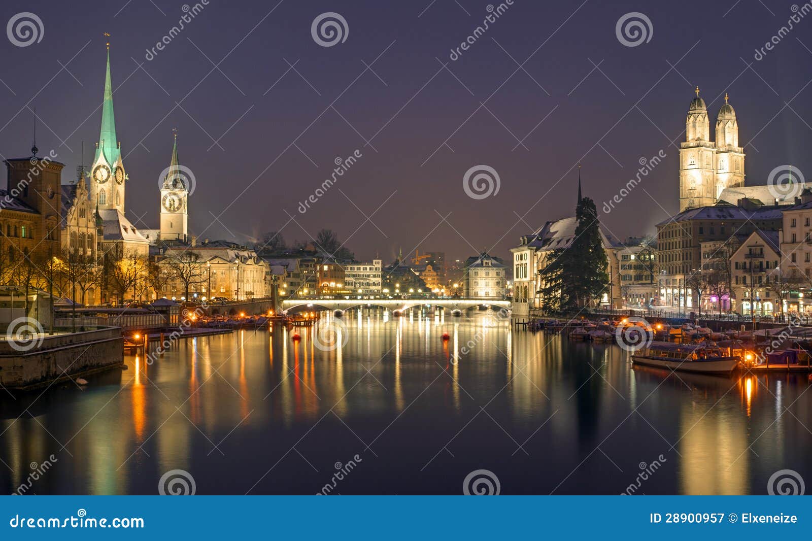 Panorama of Zurich at Night Stock Image - Image of europe, river: 28900957