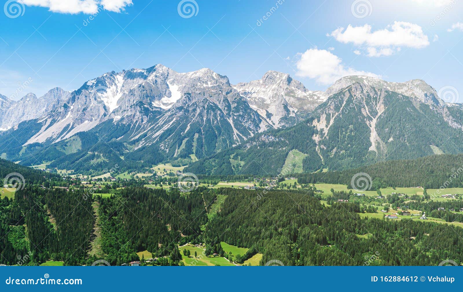 Panoramatic View on Dachstein am Ramsau Mountains in Alps in Austria ...