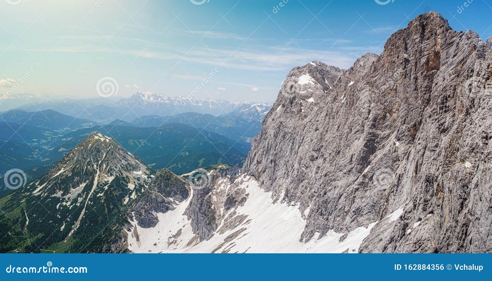 Panoramatic View from Peak of Dachstein am Ramsau Mountain in Alps in ...