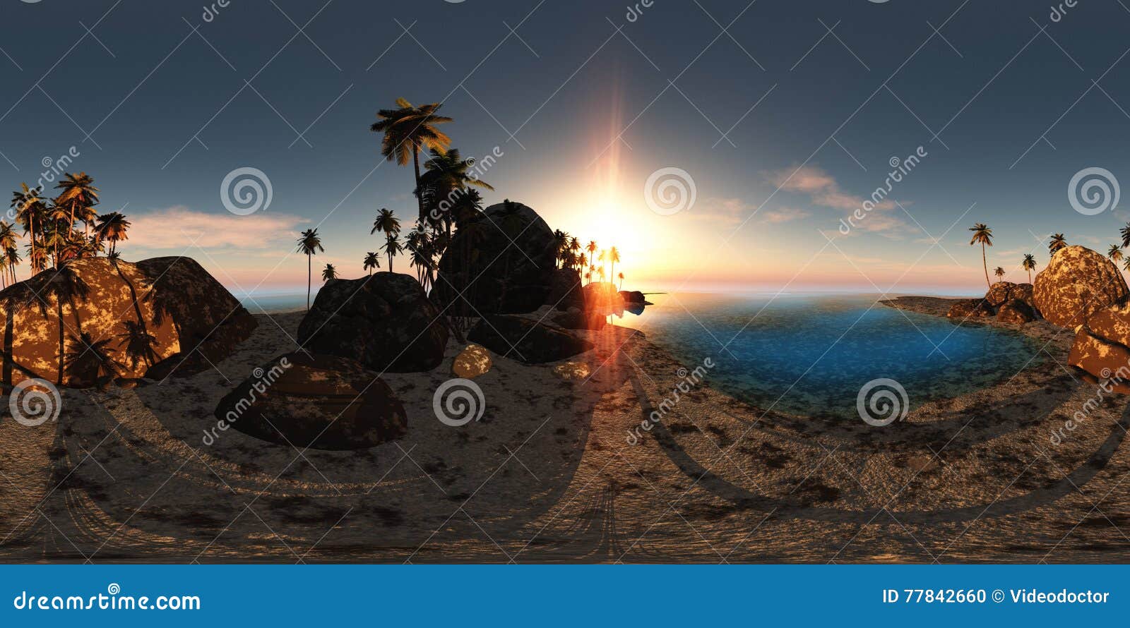 Panoramia of Tropical Beach at Sunset. Made with One 360 Degree Stock ...