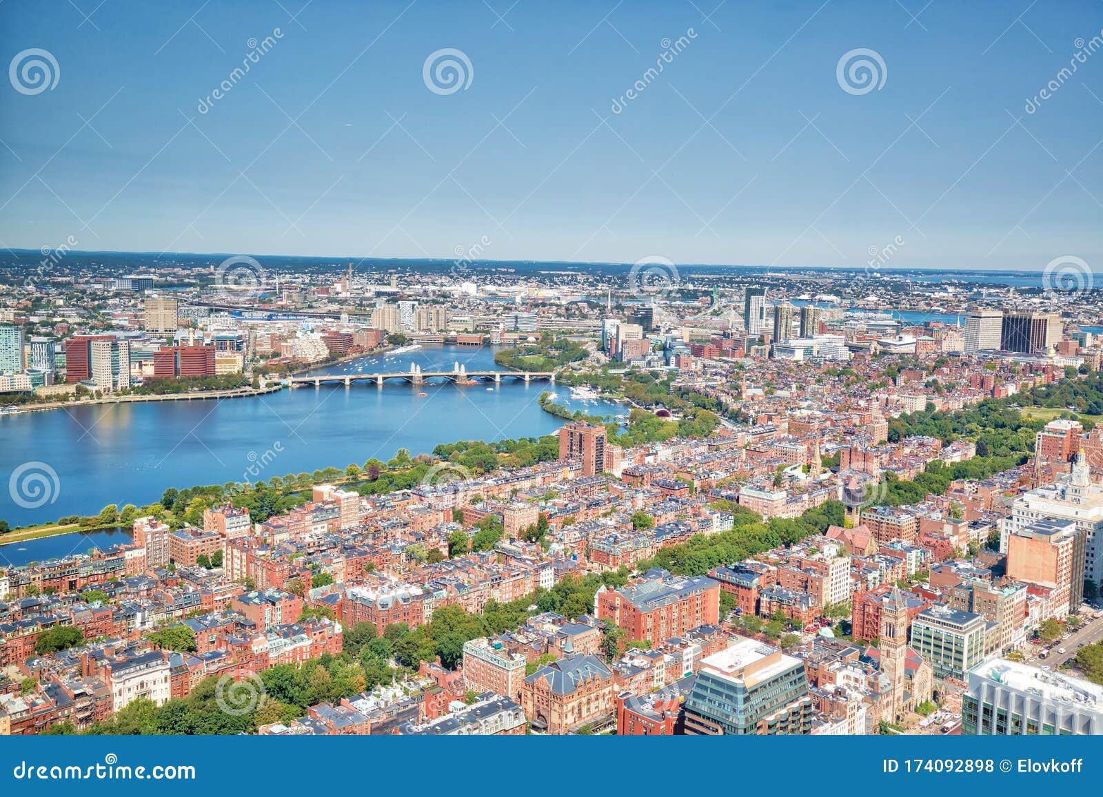 Panoramic Aerial View of Boston from Prudential Tower Stock Photo ...