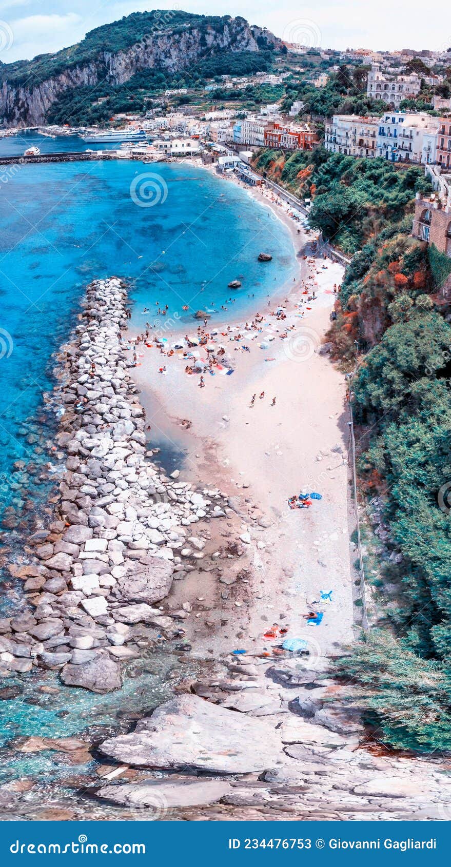 Panoramic Aerial View of Capri Port Beach in Capri from Drone Stock ...